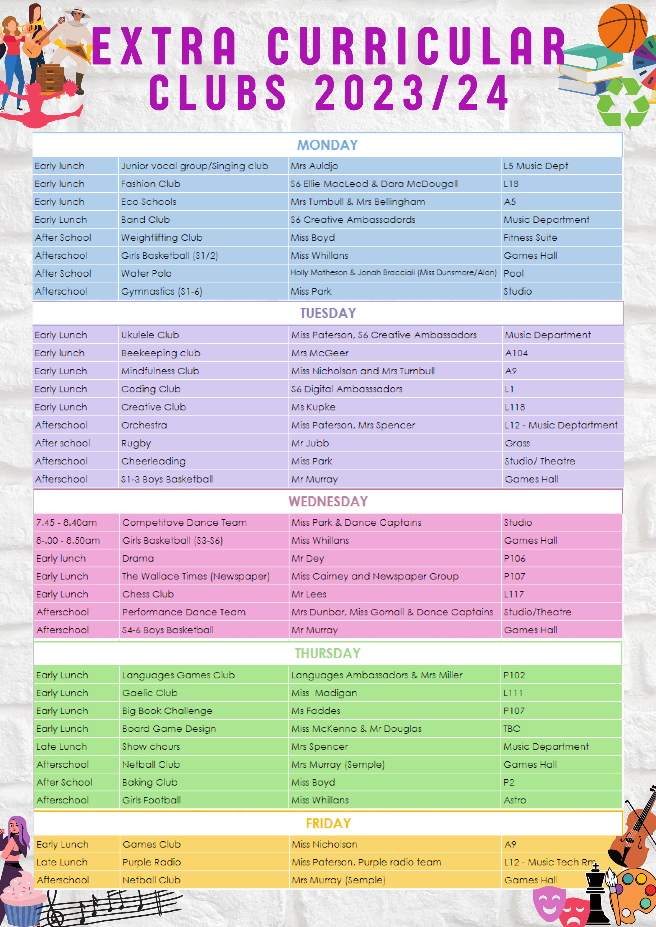 Extra Curricular Timetable